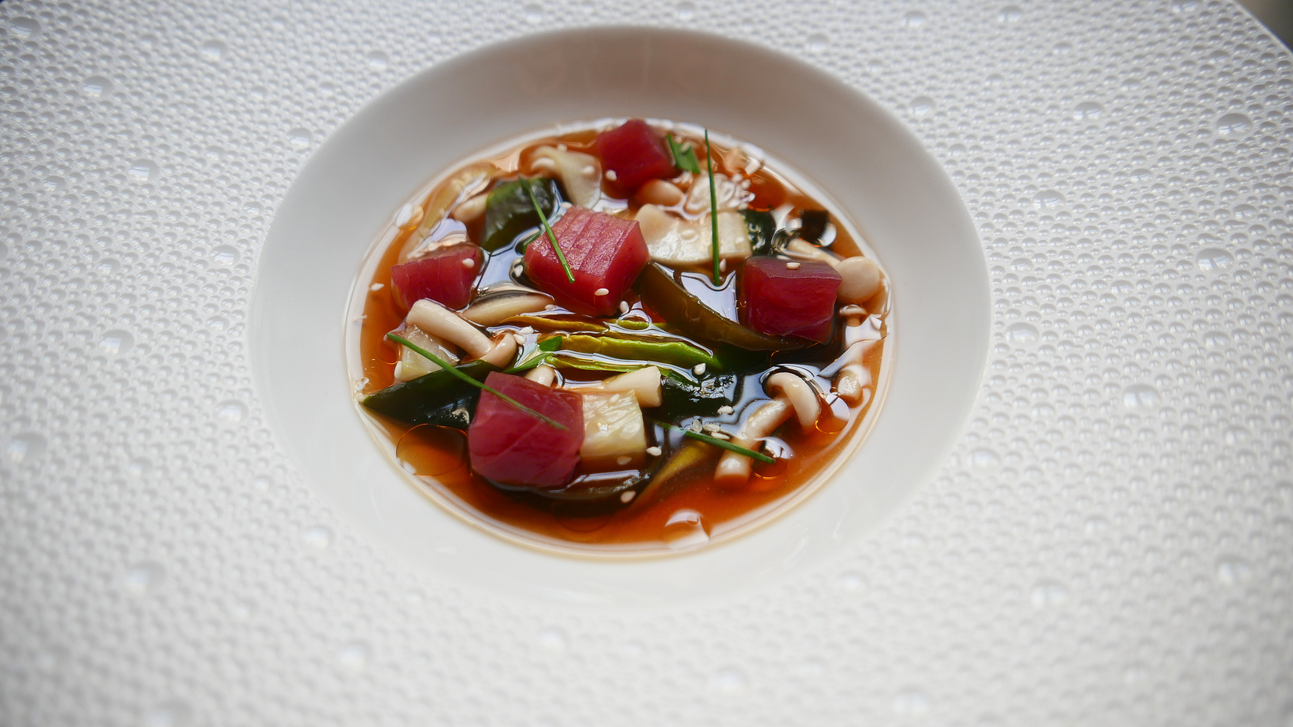 Marinated Tuna In A Dashi Consommé, Seaweed And Yuzu Pickles Recipe ...