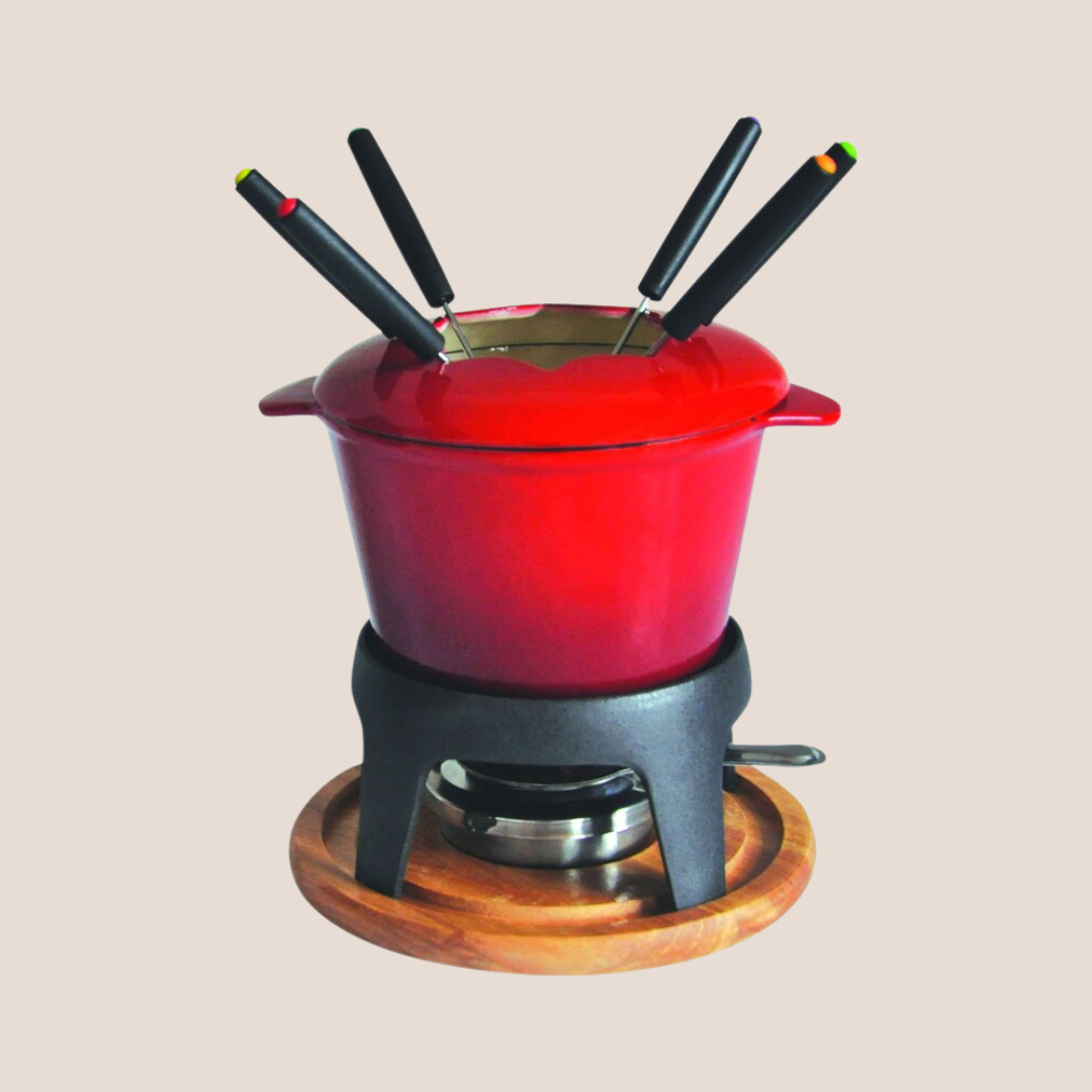 Red Cast Iron Fondue Set With 6 Forks Recipe - yhangry