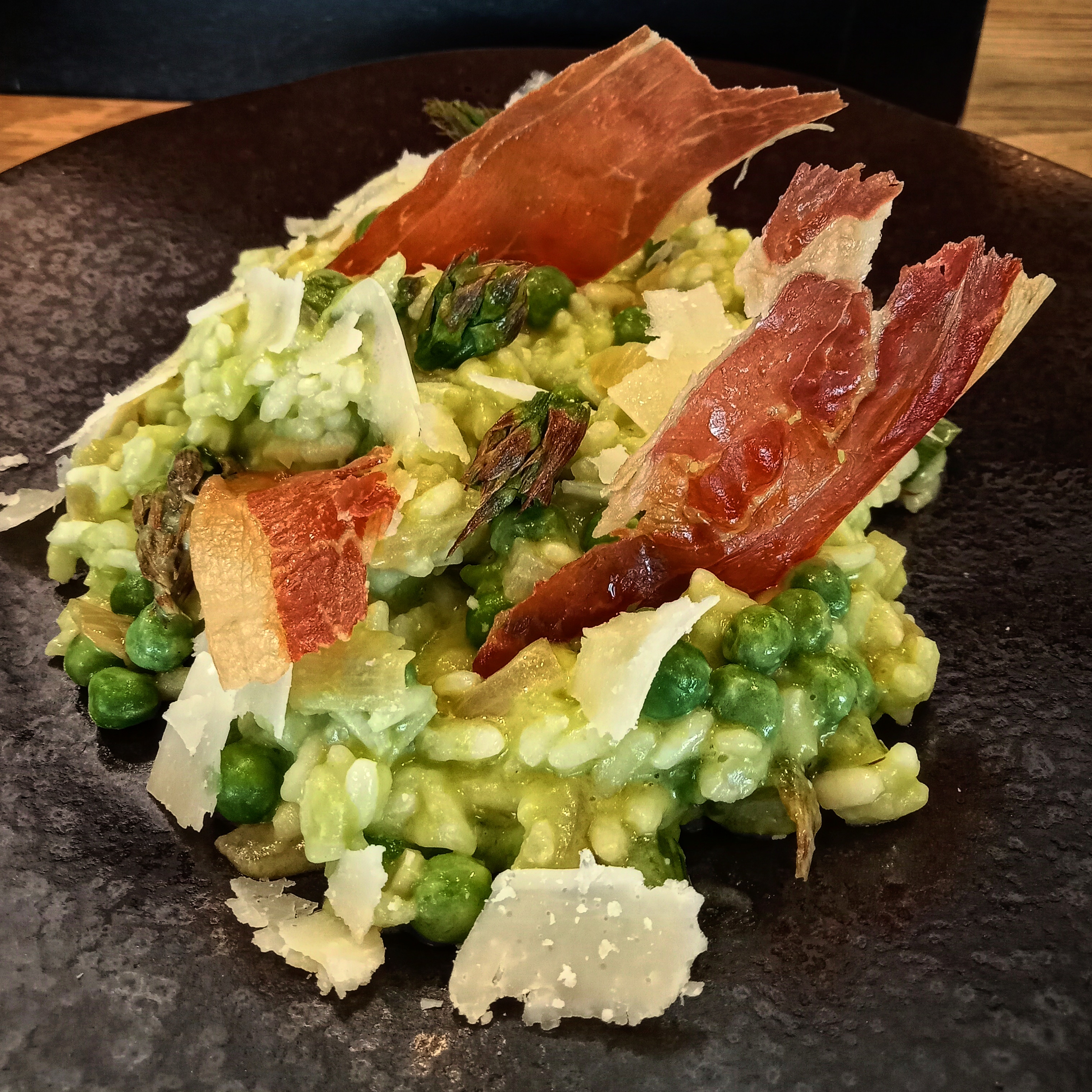 Grilled Asparagus, Pea And Crispy Parma Ham Risotto With Parmesan ...